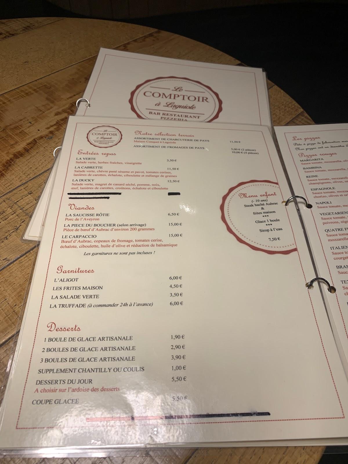 Carta del restaurante Le Comptoir, Laguiole