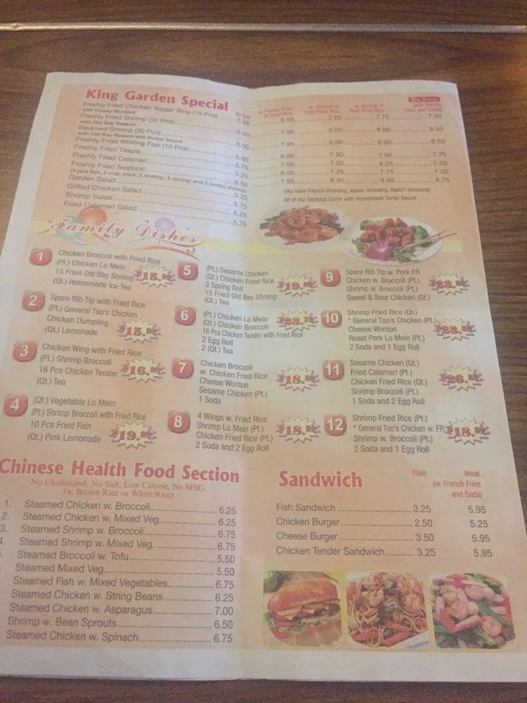 Carta del restaurante King Garden, Nueva York, 146-12 Hillside Avenue