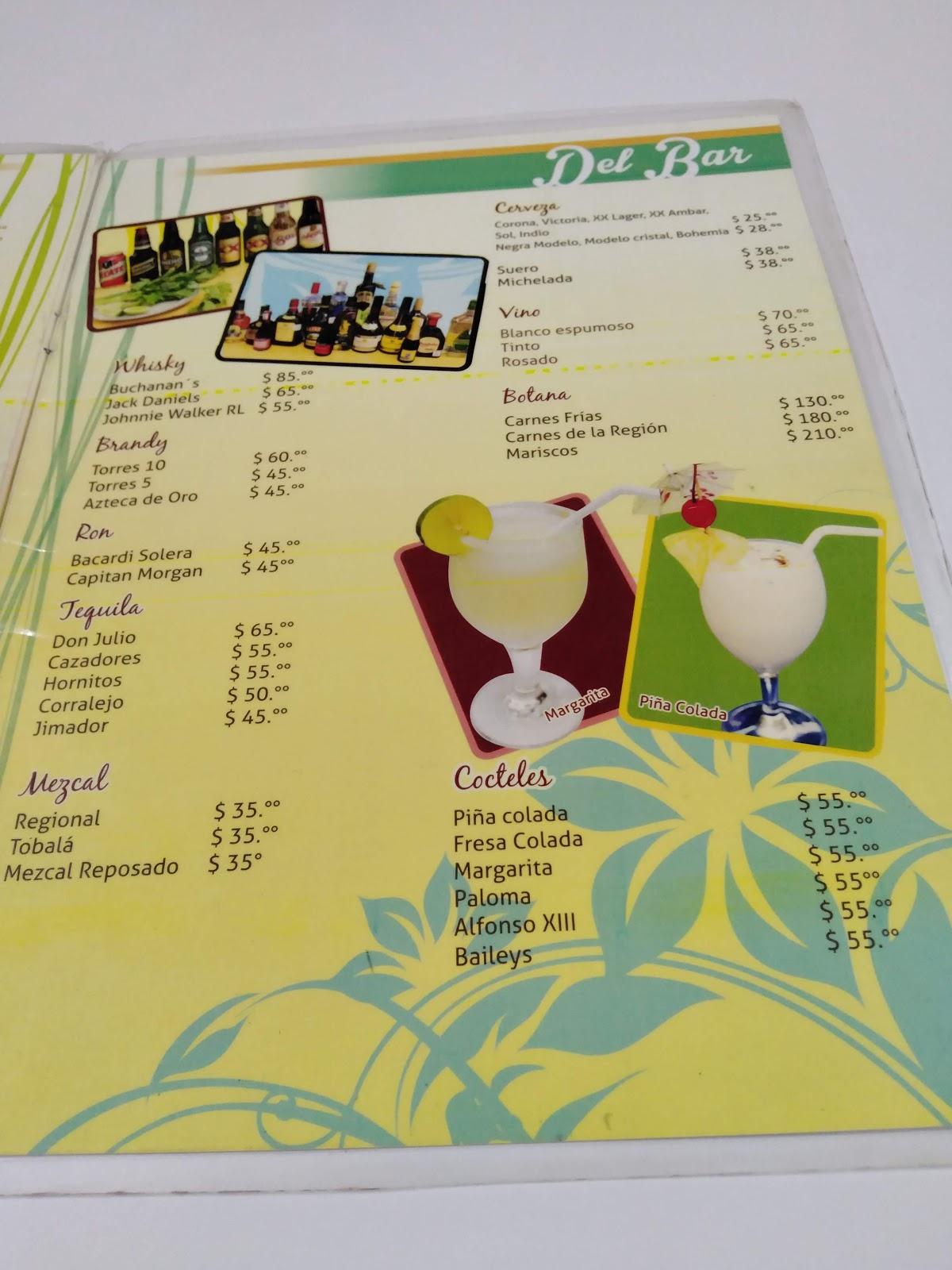 Menu at El Encanto restaurant, Tlaxiaco