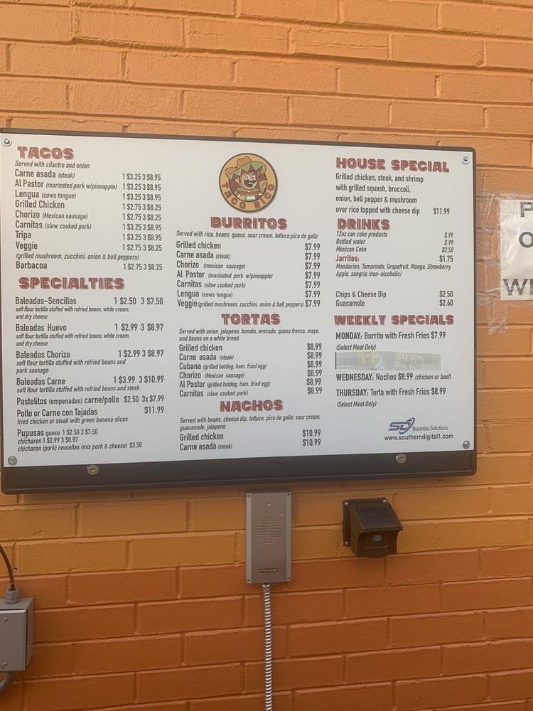 Menu at Taco N Go restaurant, Griffin