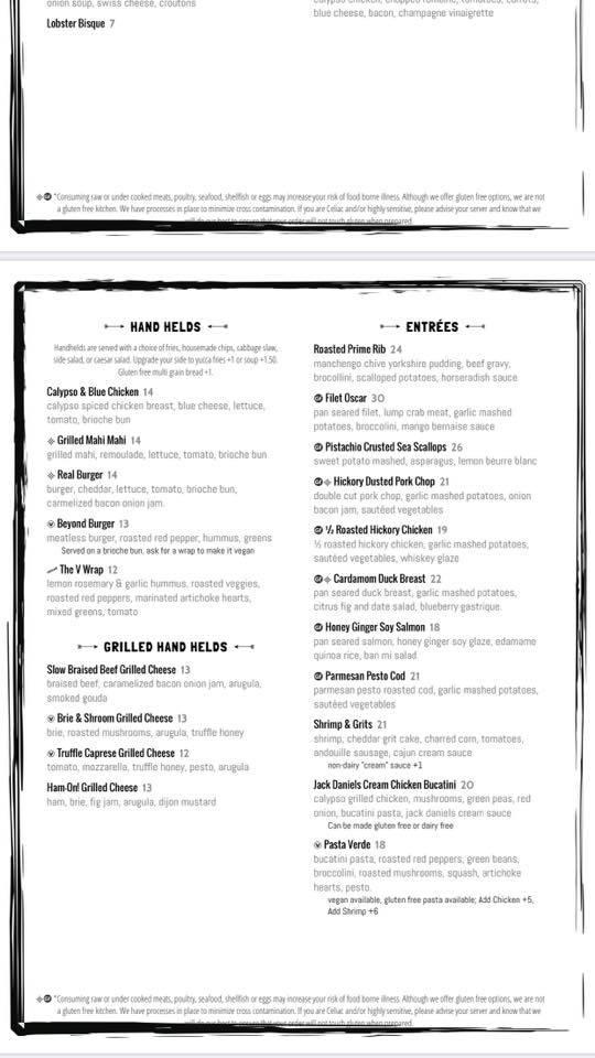 Menu at Wallace's at the Greenhouse restaurant, Homosassa