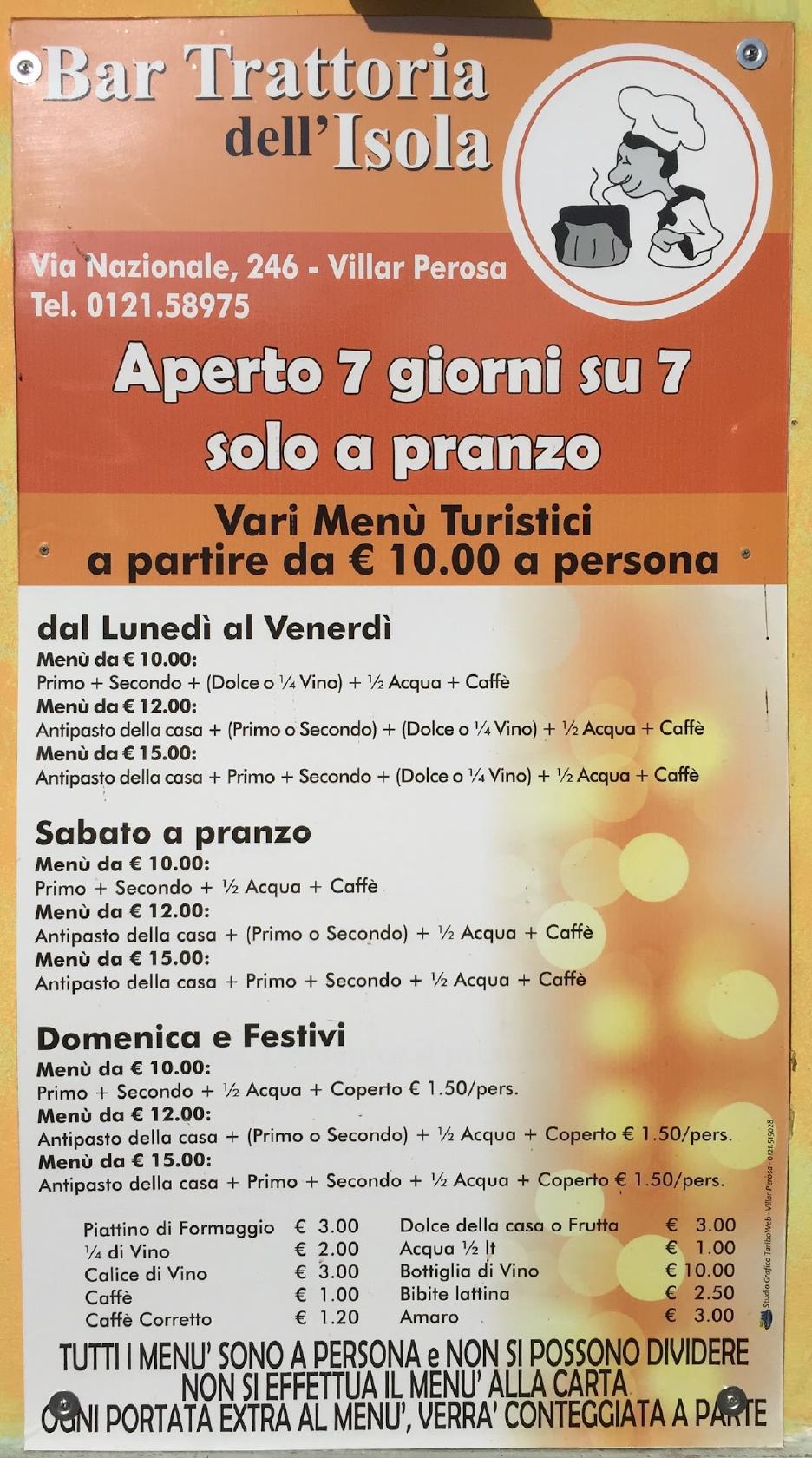 Menu da Bar Trattoria dell'Isola, Villar Perosa