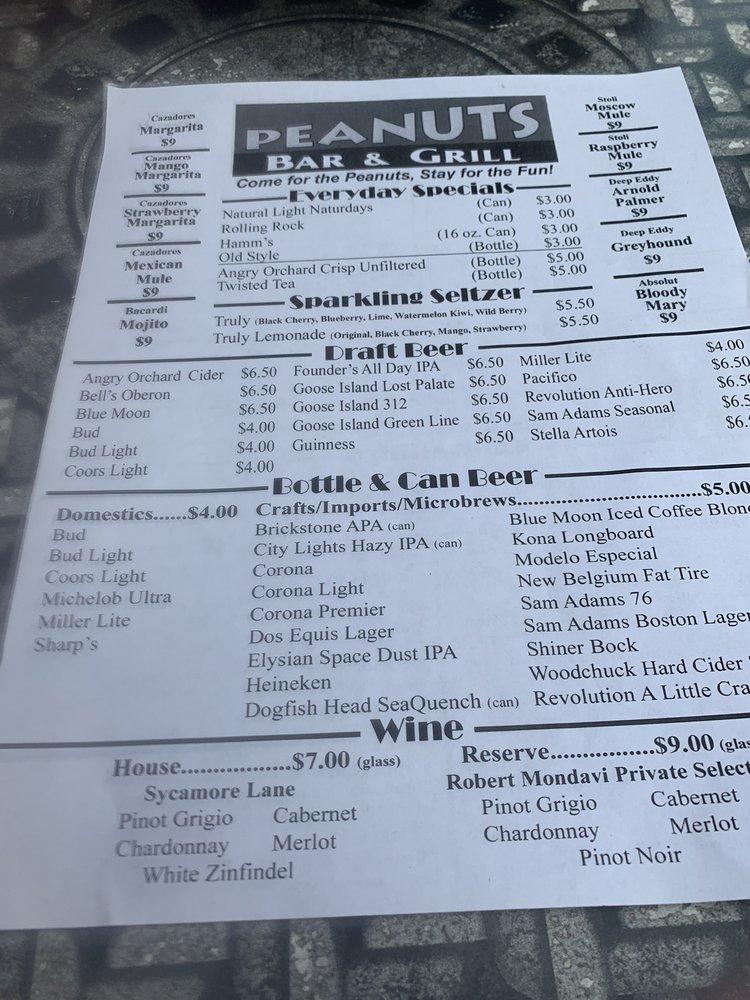 Menu at Peanuts Bar & Grill, Naperville