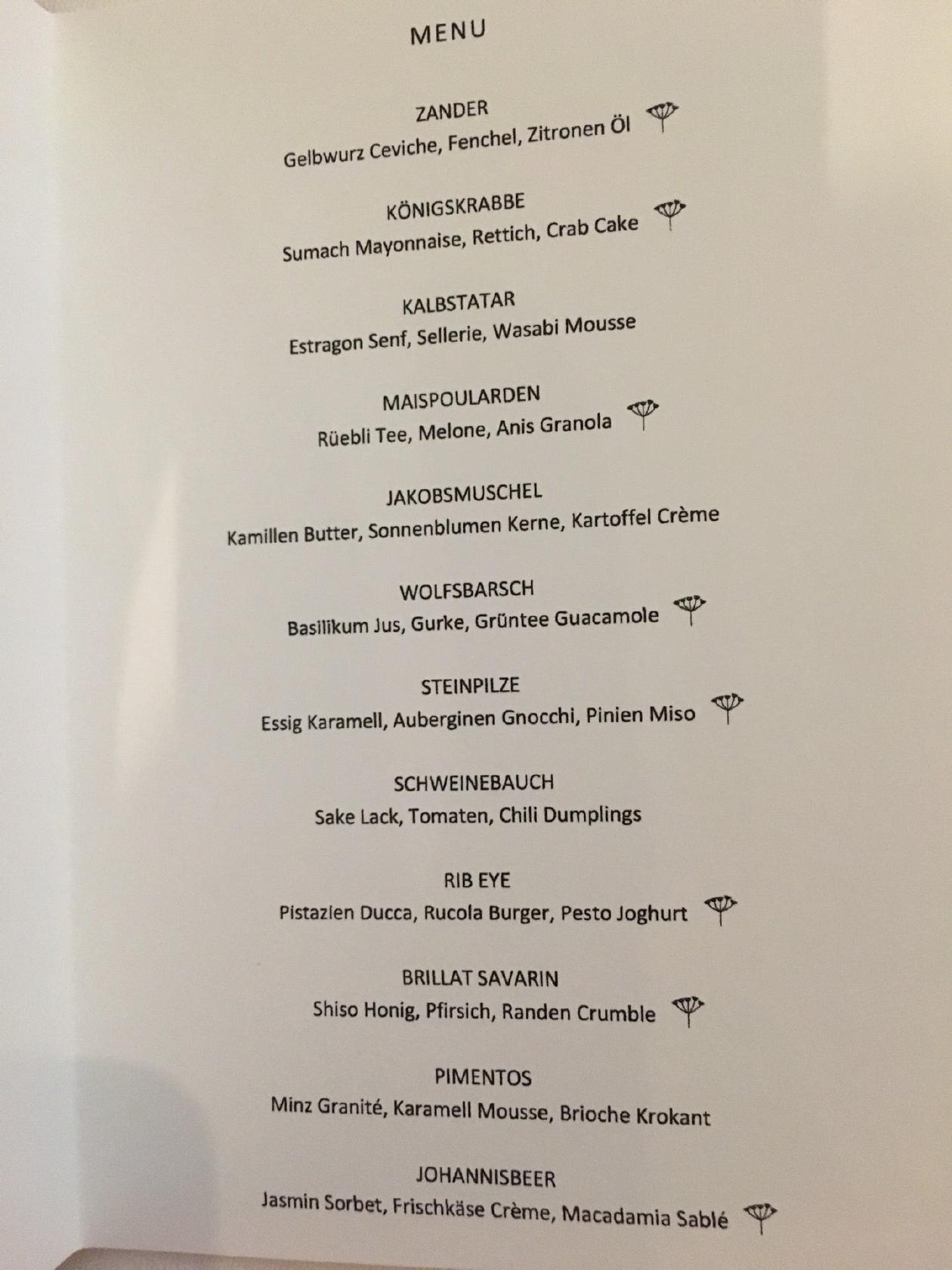 Menu at STUCKI, Basel