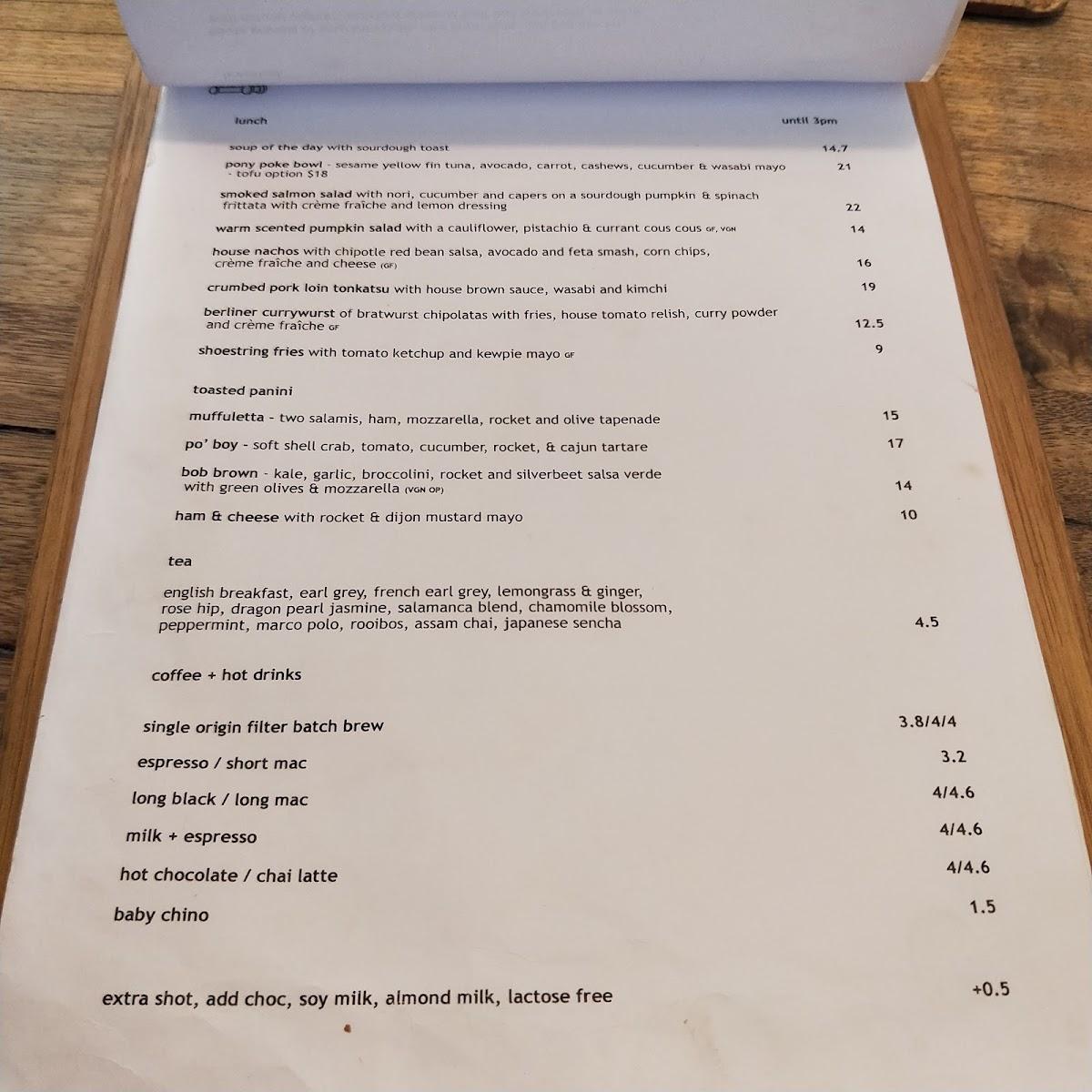 Menu at Room For A Pony pub & bar, North Hobart