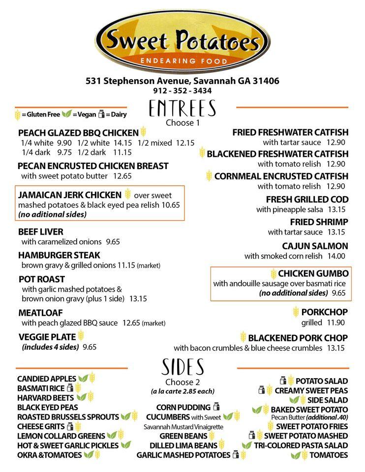 Menu at Sweet Potatoes Kitchen restaurant, Savannah