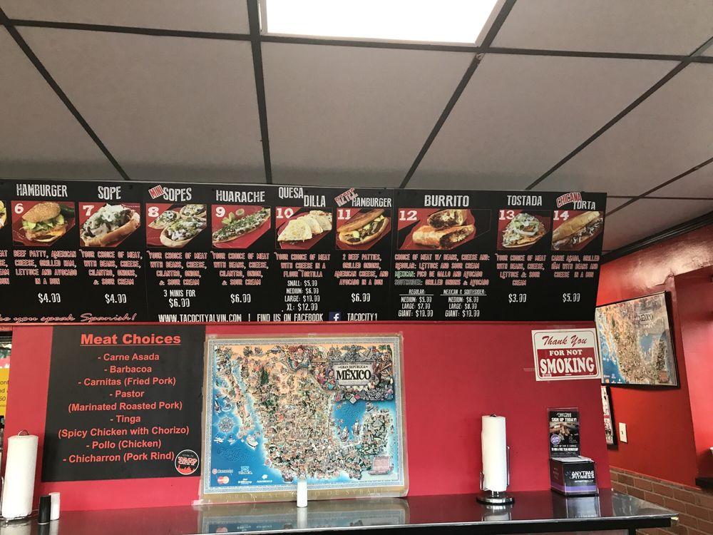 Menu at Taco City restaurant, Alvin, S Gordon St
