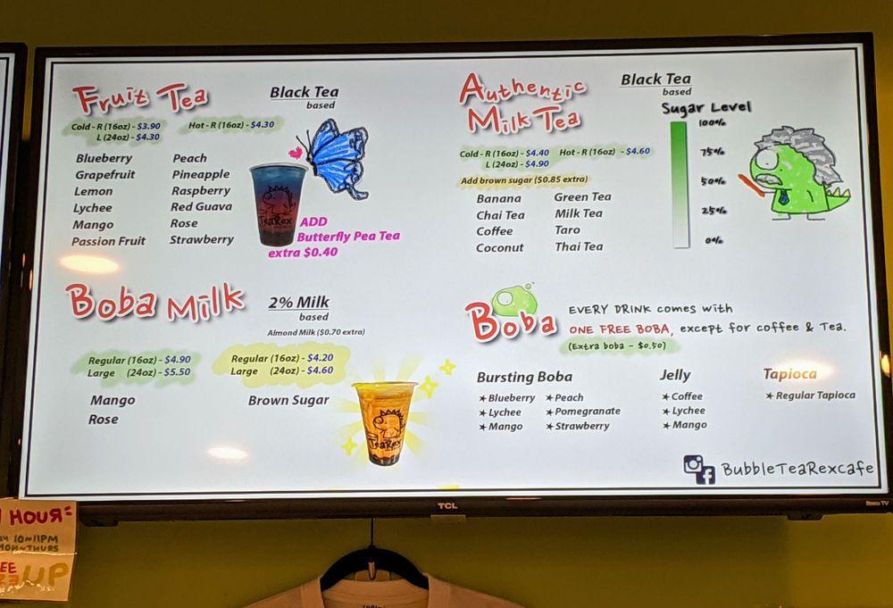 Menu at Tearex Bubble Tea Cafe, Niles