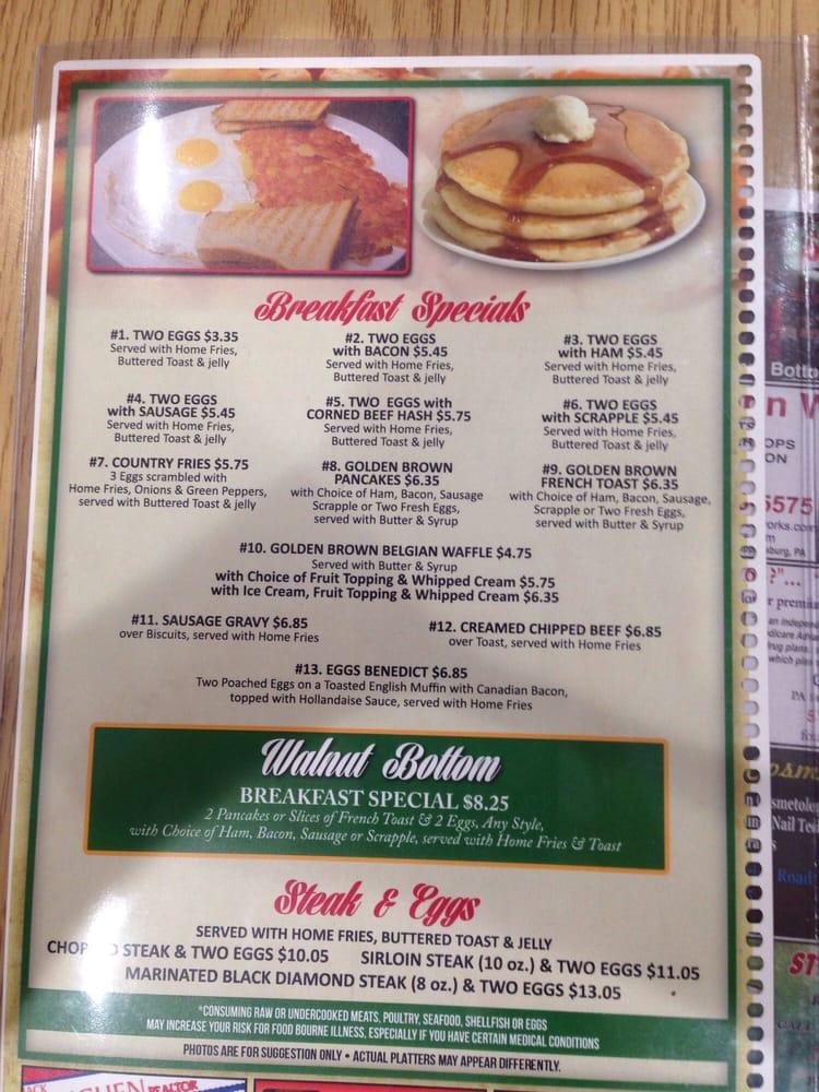 Menu at Walnut Bottom Diner restaurant, Carlisle