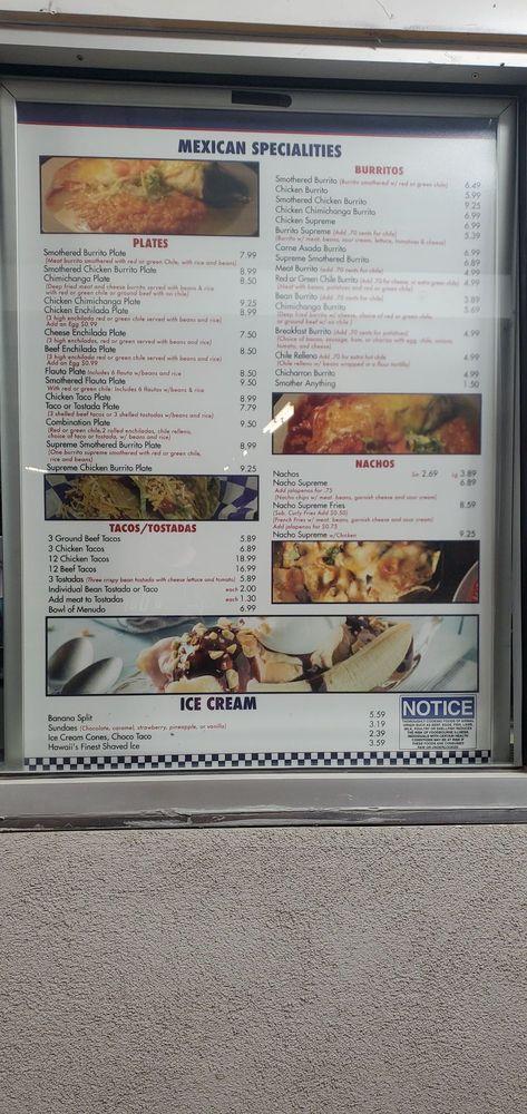 Menu at A & B Drive In restaurant, Truth or Consequences