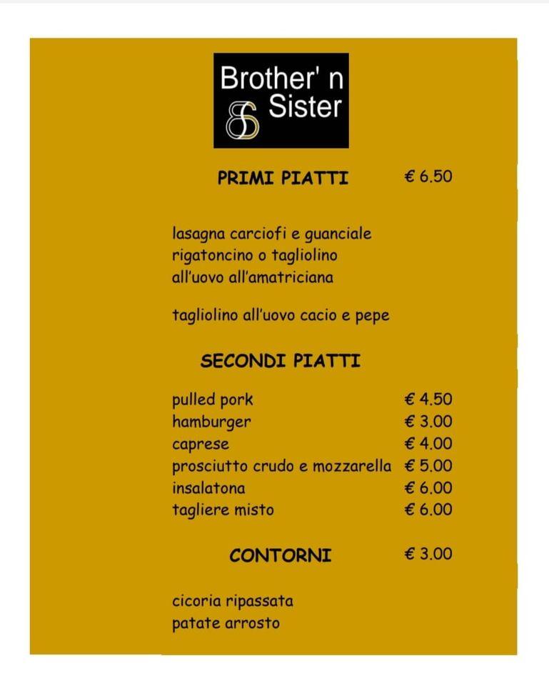 Menu da Brother'n Sister Cafè pub & bar, Fondi