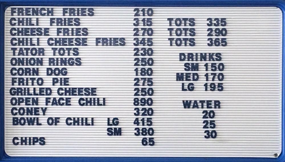 Menu at Bill's Jumbo Burgers fast food, Tulsa