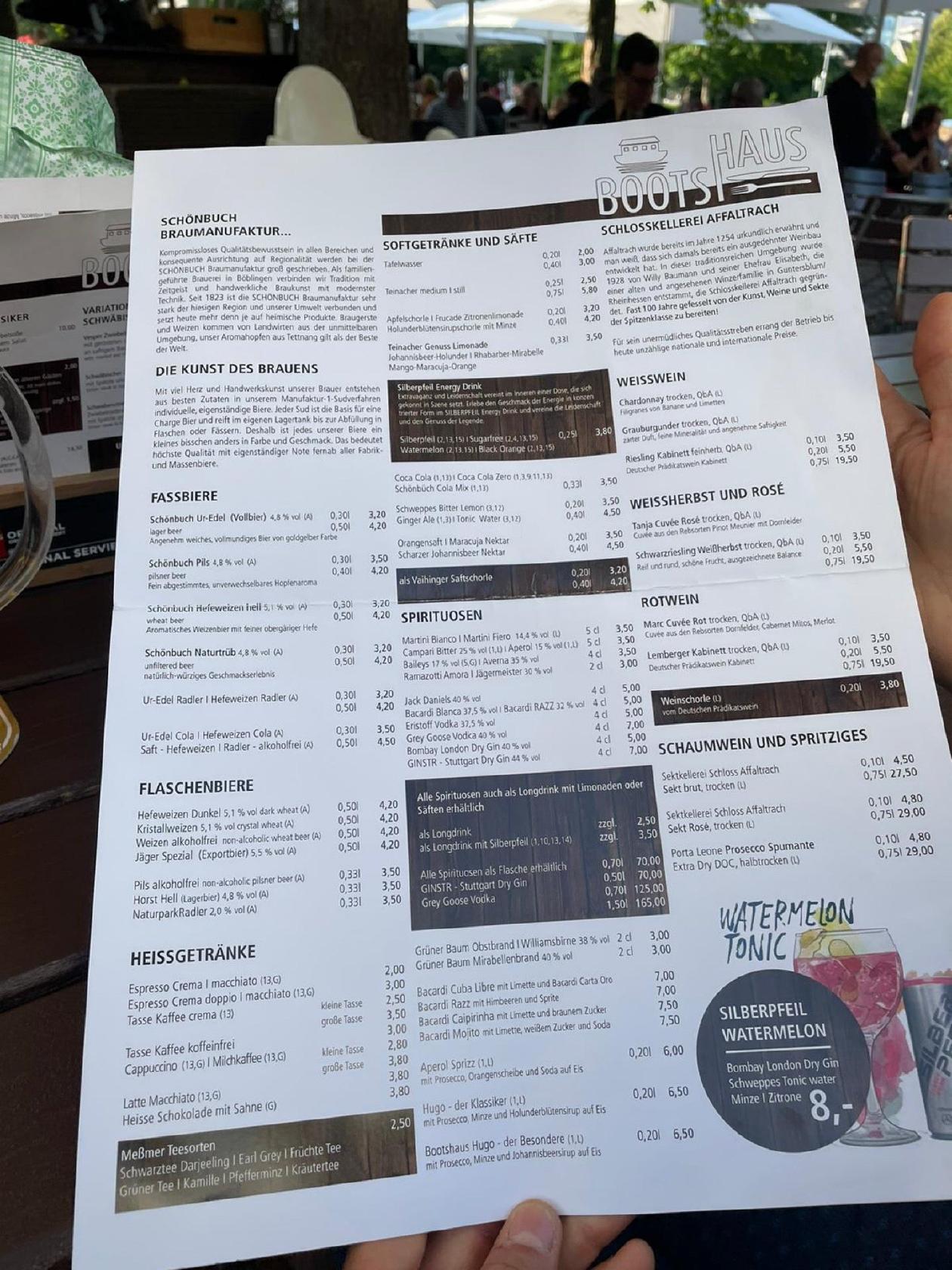 Menu at Bootshaus am oberen See cafe, Böblingen