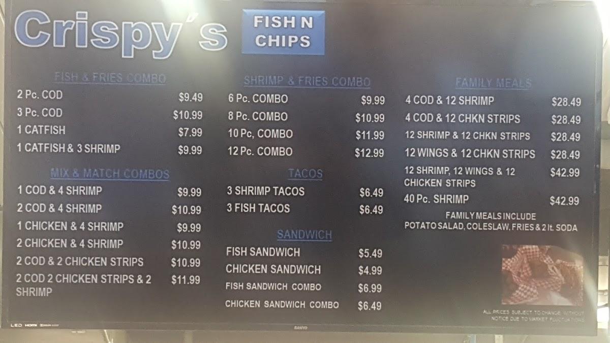 Menu at CRISPY'S FISH N CHIPS restaurant, Tucson, 736 E Fort Lowell Rd