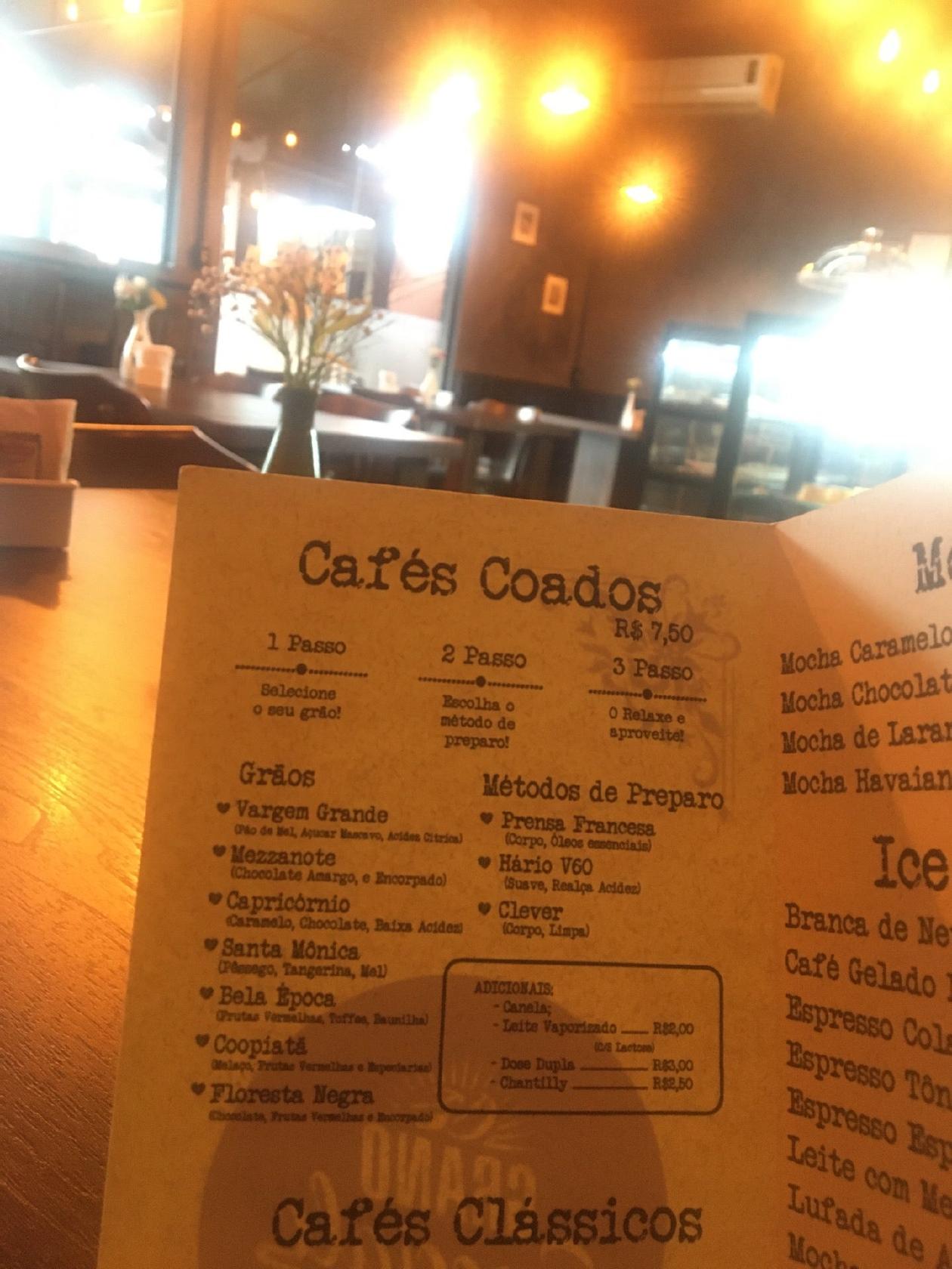 Menu at Grano Speciale Café, Jaraguá do Sul