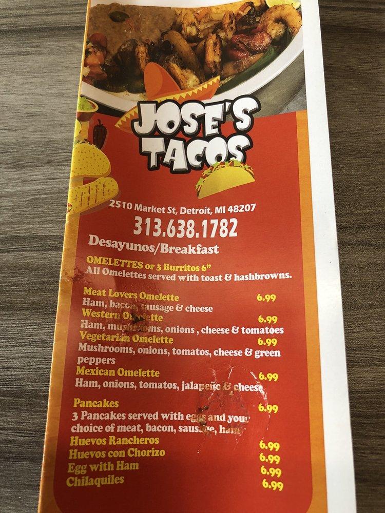 Menu at Jose's Tacos restaurant, Detroit, Market St