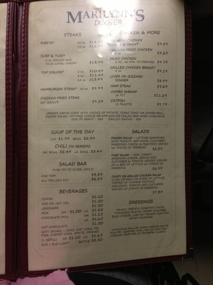 Menu at Marilynn's Place restaurant, Osage City