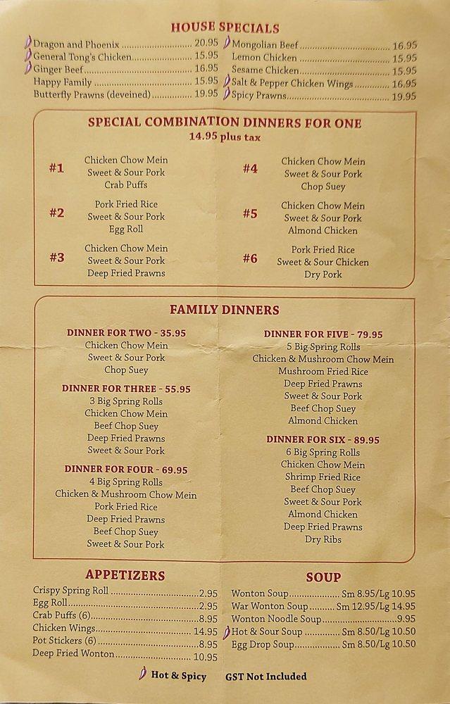 Menu at Pagoda Inn Restaurant, Lumby