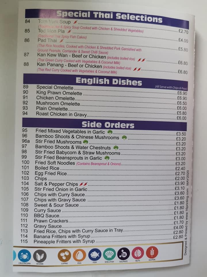 Menu at Shanghai Town fast food, Bridgnorth