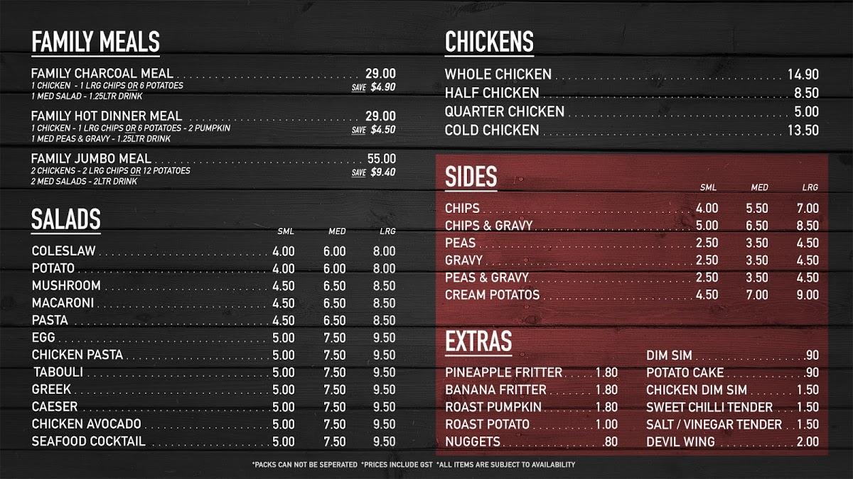 Menu at Wantirna Mall Charcoal Chicken, Wantirna