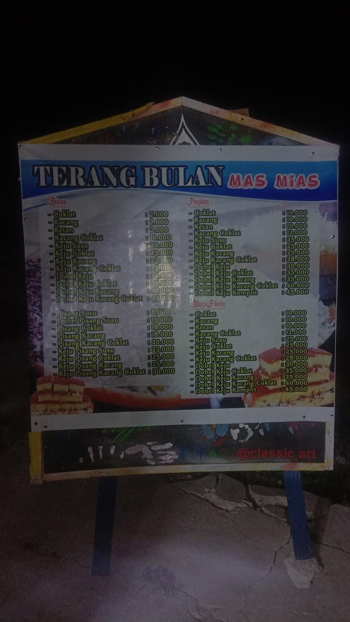 Menu at Warung Lalapan dan Terang Bulan Mas Mias KM5 restaurant, Indonesia