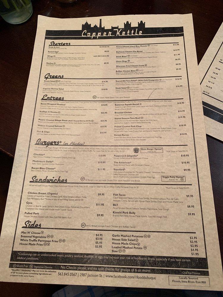 Menu at Copper Kettle pub & bar, Dubuque