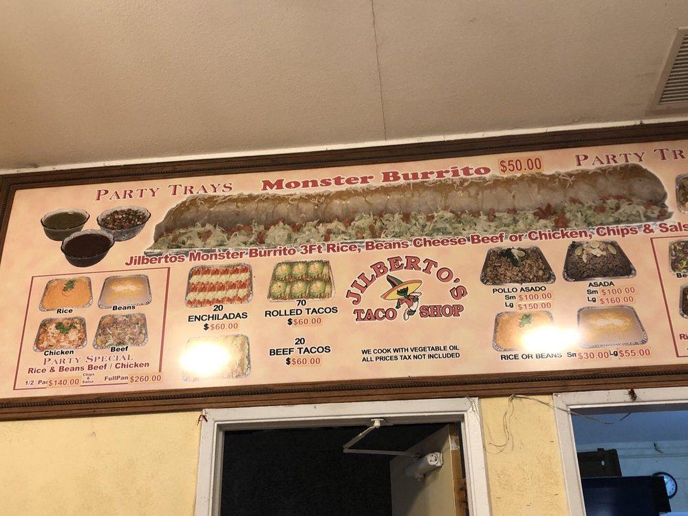 Menu at Jilberto's Taco Shop restaurant, Pauma Valley, 15265 CA-76