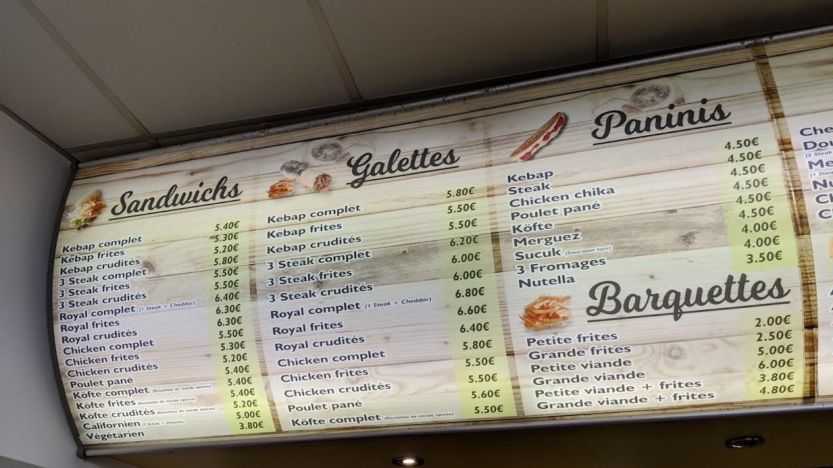Menu at Le Galata restaurant, Harfleur