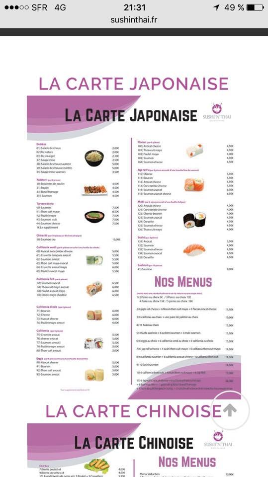 Menu at Sushi 'N' Thai restaurant, Sevran