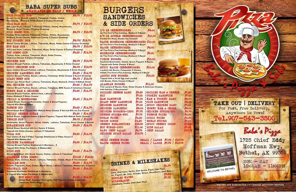 Menu at Baba's Pizza & Sub pizzeria, Bethel