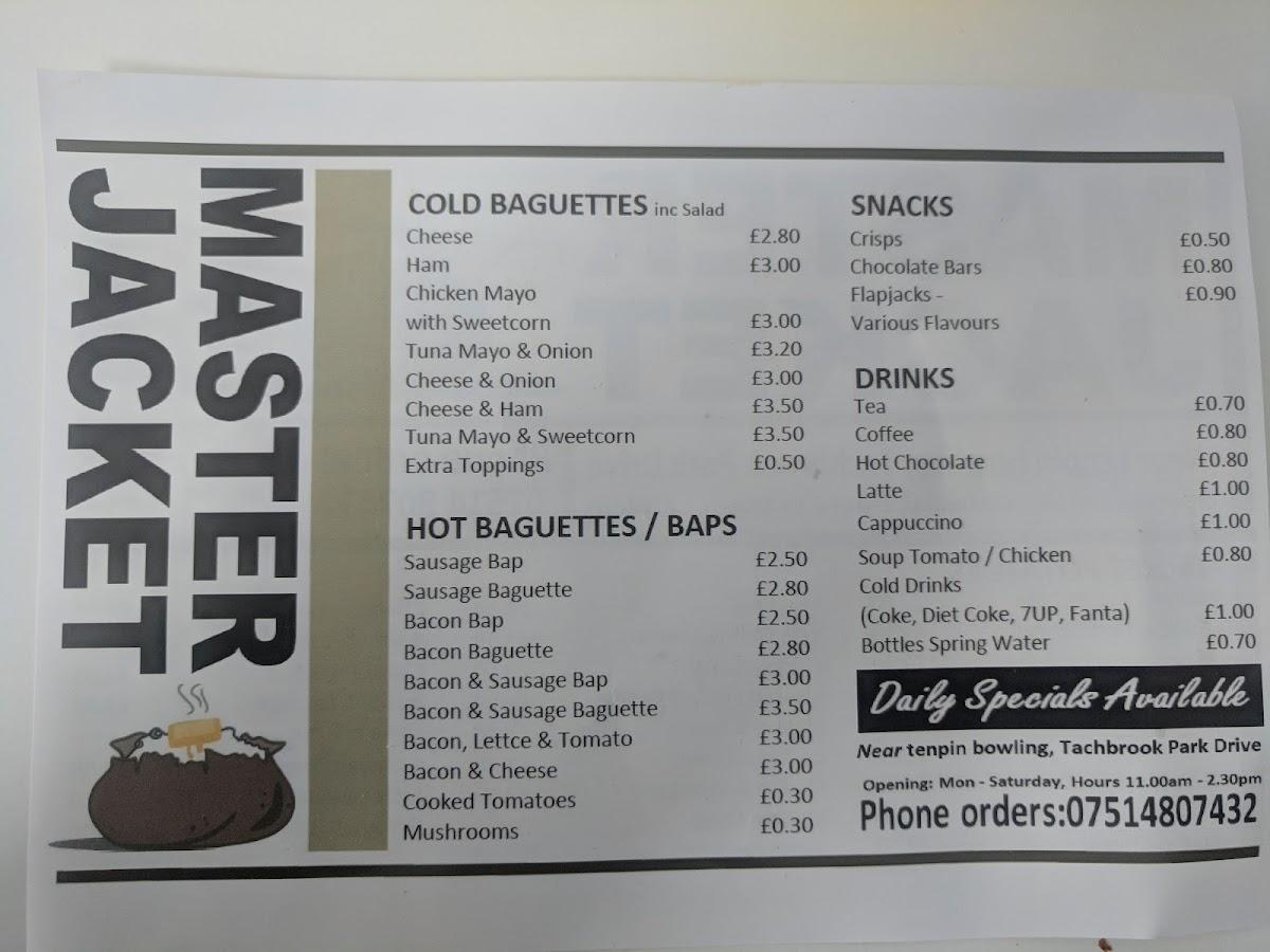 Menu at Jack Potato cafe, Royal Leamington Spa