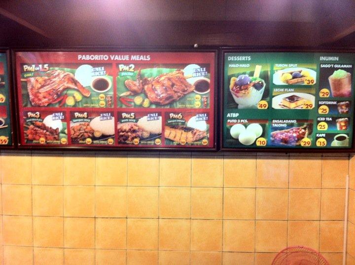Menu at Mang Inasal restaurant, Bacolod, Circumferential Road