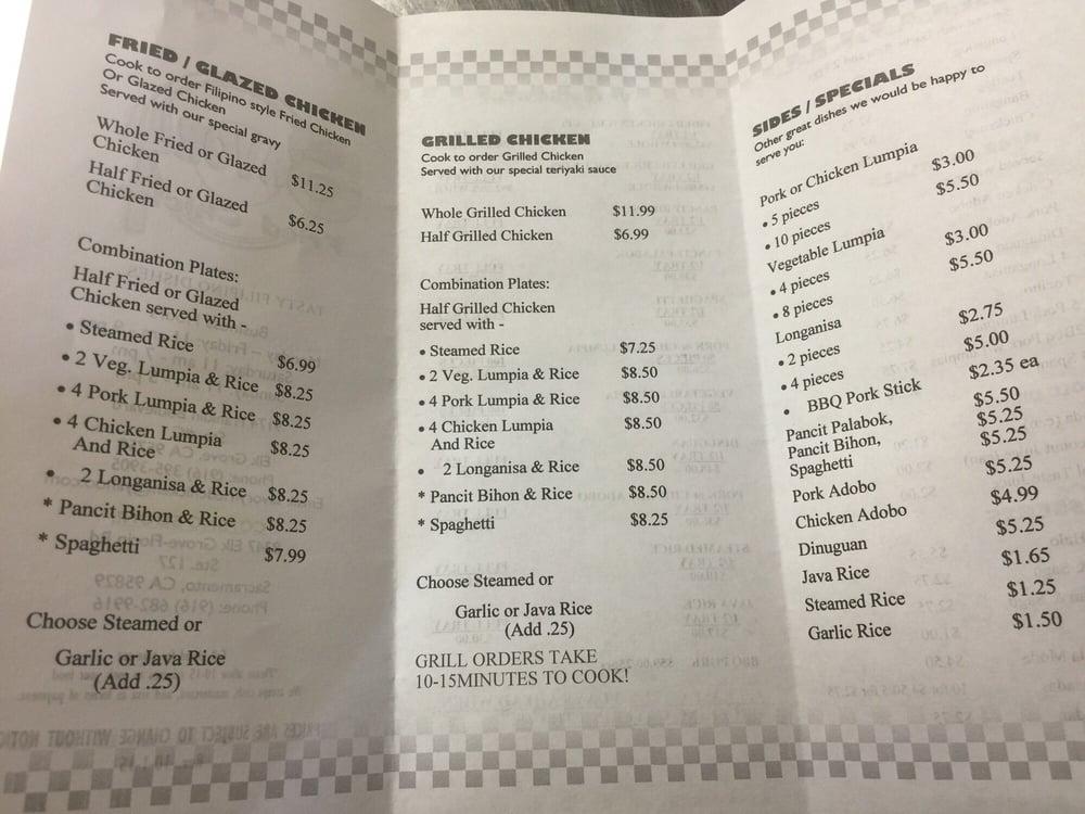Menu at Savory Fried Chicken restaurant, Elk Grove, Franklin Blvd