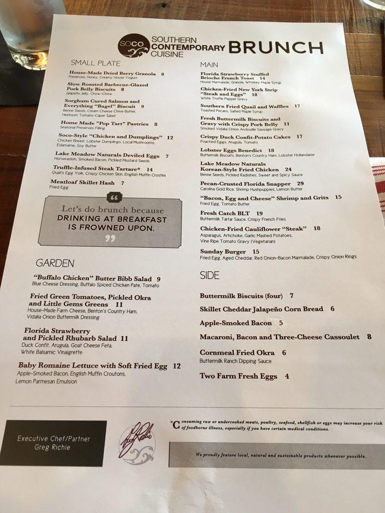 Menu at Soco Restaurant, Orlando