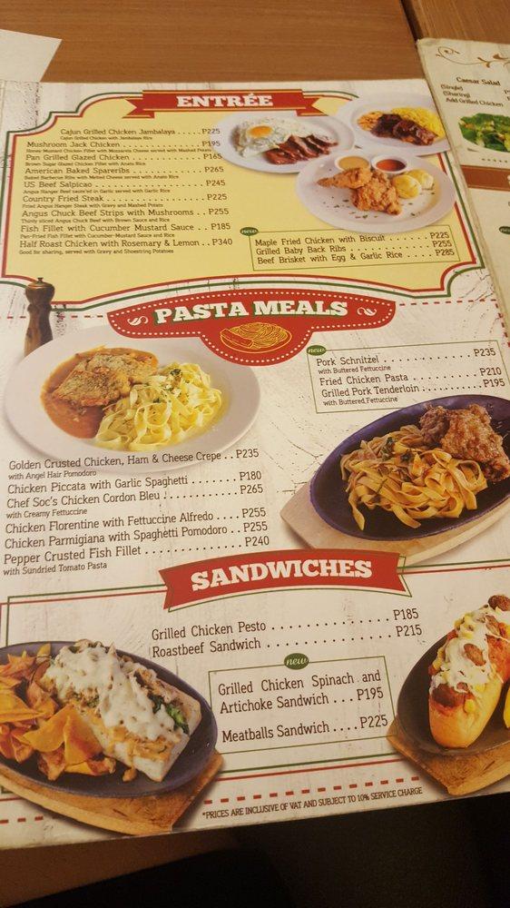 Menu at The Old Spaghetti House restaurant, Pasay, 1 J.W. Diokno Blvd