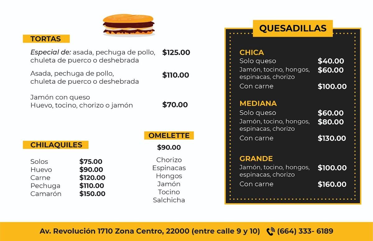 Menu at Tortas Andobas restaurant, Tijuana, Av. Revolución 1710