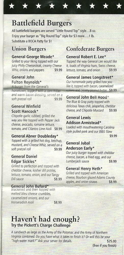 Menu at Blue & Gray Bar & Grill, Gettysburg