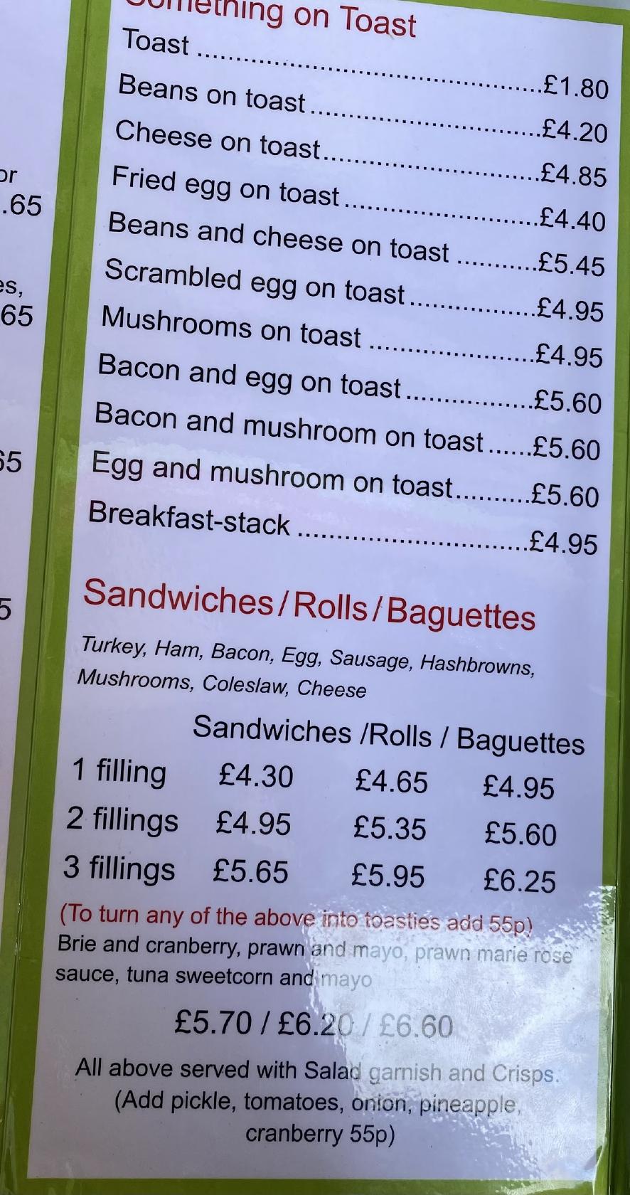 Menu at Munchy's Cafe, Haverfordwest