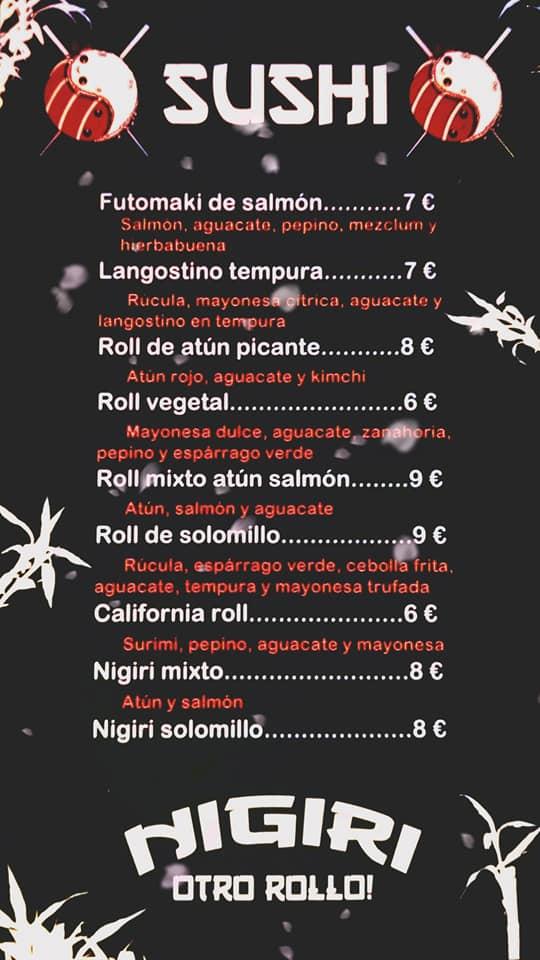 Menu at Nigiri Bar, Lalín