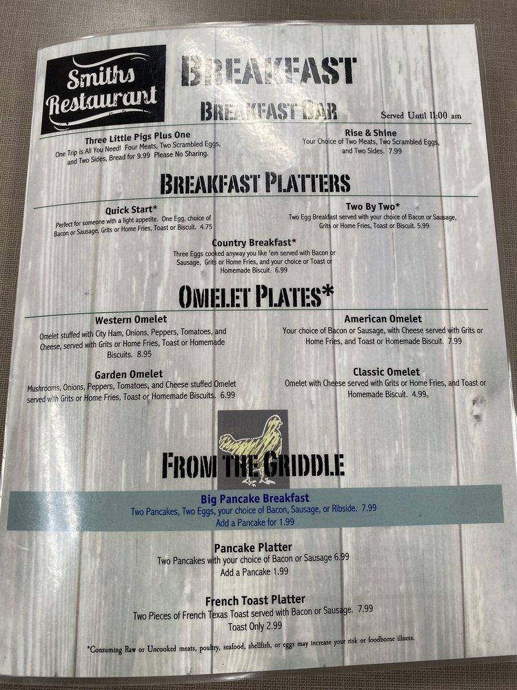 Menu at Smith's Restaurant, Rocky Mount, N Halifax Rd