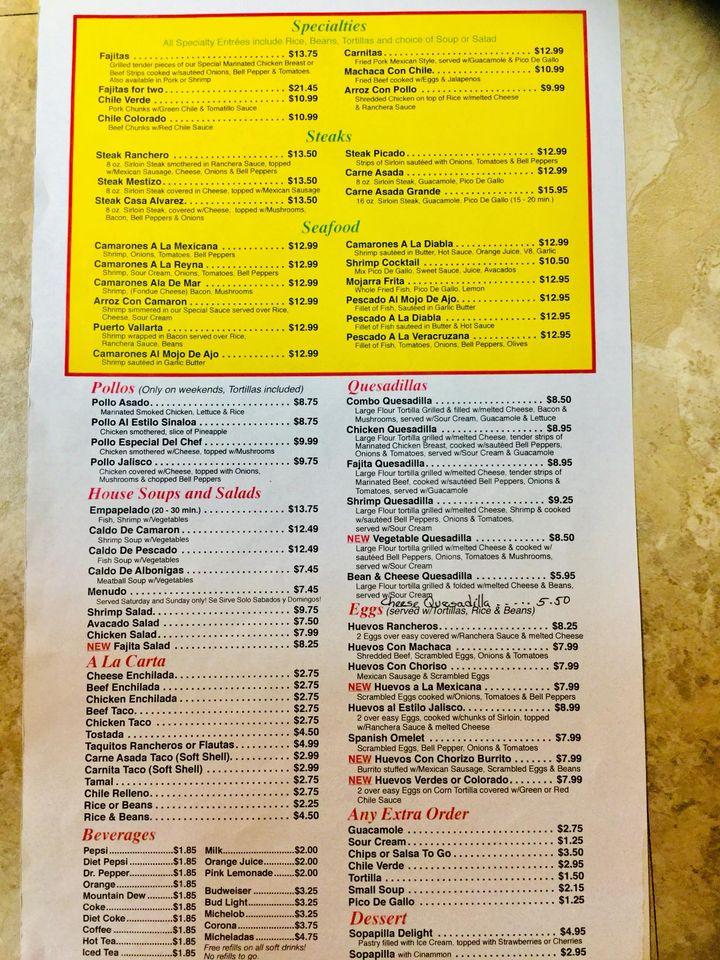 Menu at Casa Alvarez restaurant, Dodge City