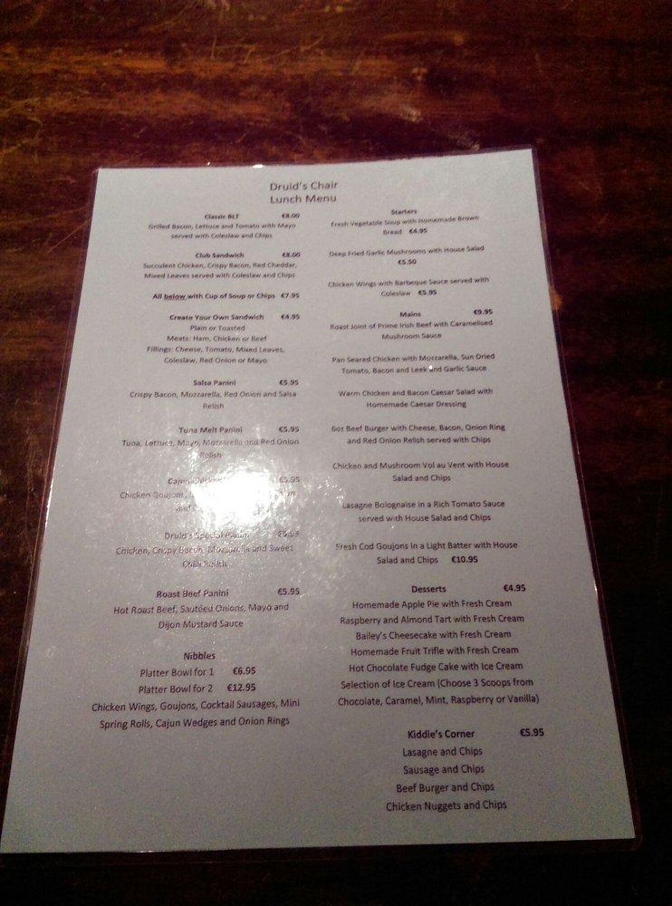 Menu at Druids Chair Pub & Restaurant, Mullingar