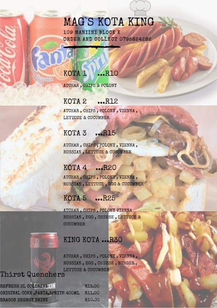 Menu au MAG'S KOTA KING restaurant, Thohoyandou
