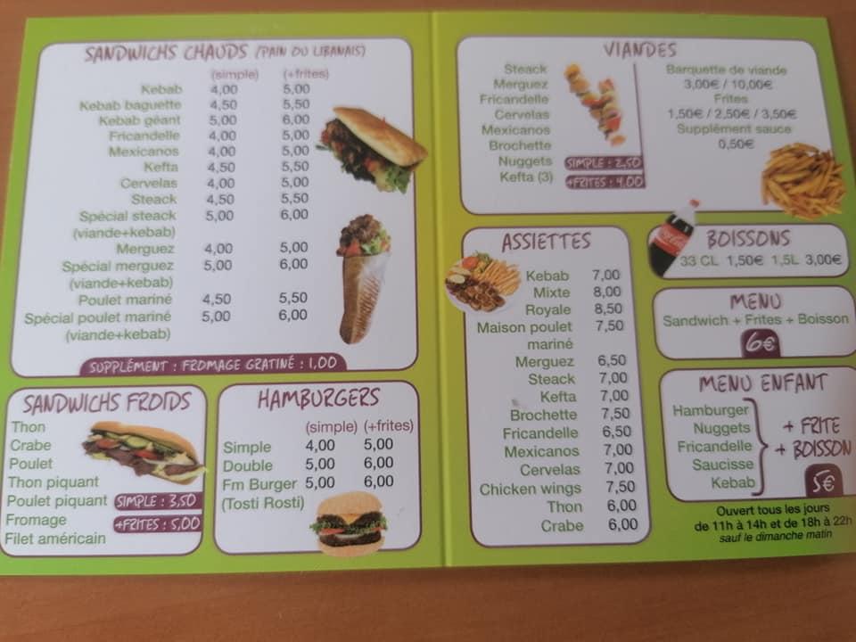 Menu at Royal Kebab restaurant, Téteghem