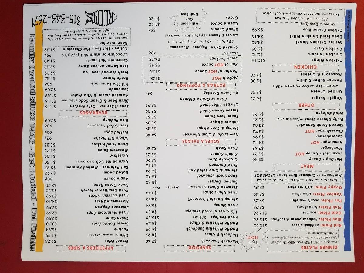 Menu at Rudy's Lakeside Drive-In restaurant, Oswego, 78 Co Rte 89