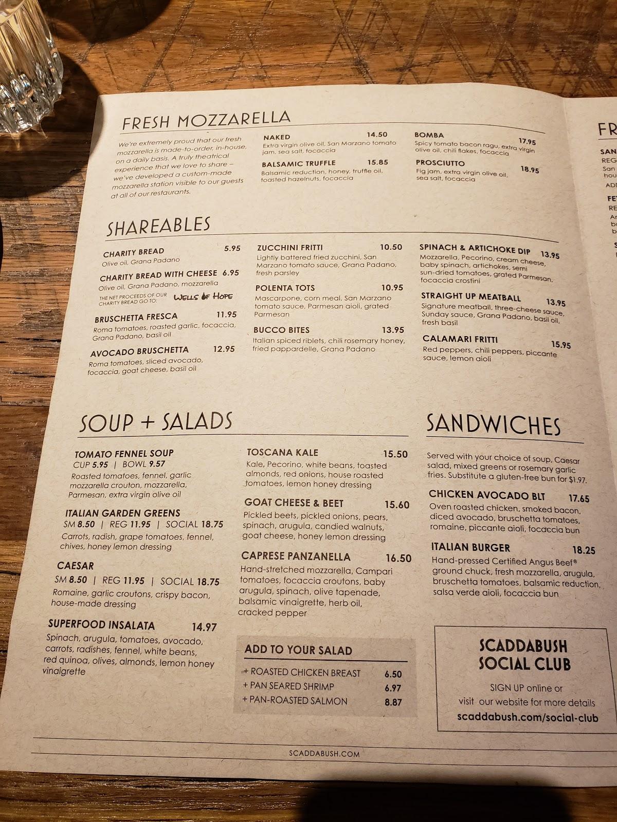 Menu at Scaddabush Italian Kitchen & Bar Burlington, Burlington