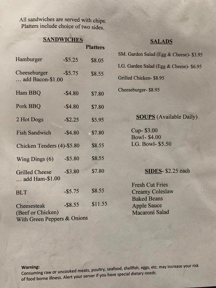 Menu at The Choke and Puke Diner restaurant, Loganton