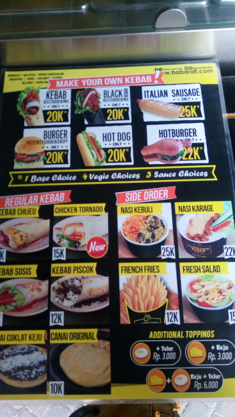 Carta de Container Kebab By BABA RAFI, Surabaya, PPPR+MW7