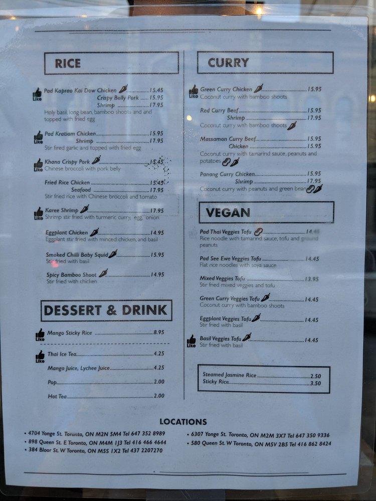 Menu at EAT BKK, Toronto, 580 Queen Street West