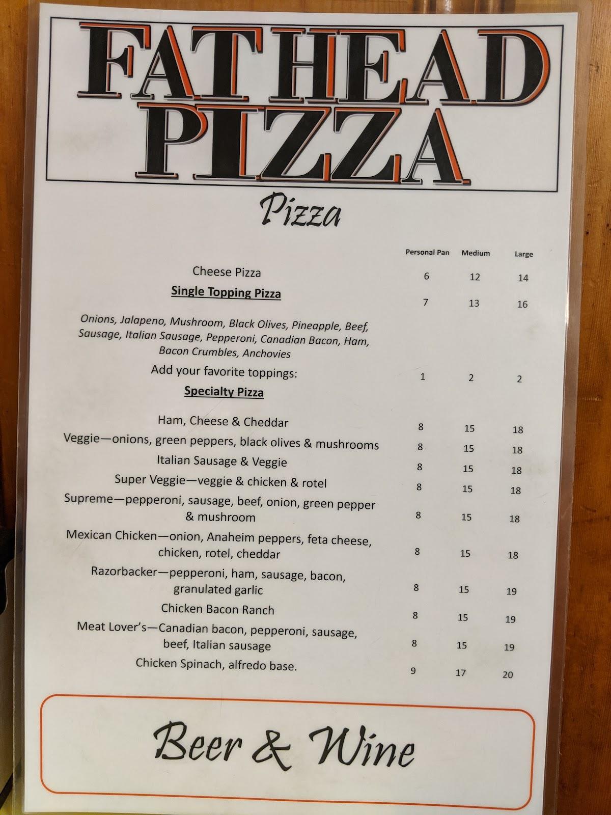 Menu at Fat Head Pizza pizzeria, Newport